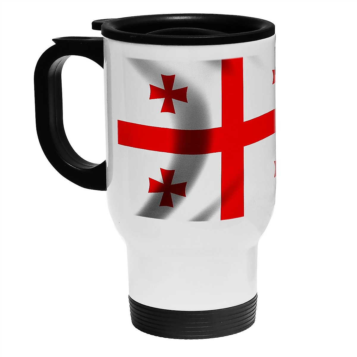 ExpressItBest White Stainless Steel Coffee/Travel Mug - Flag of Georgia (Georgian) - Waves