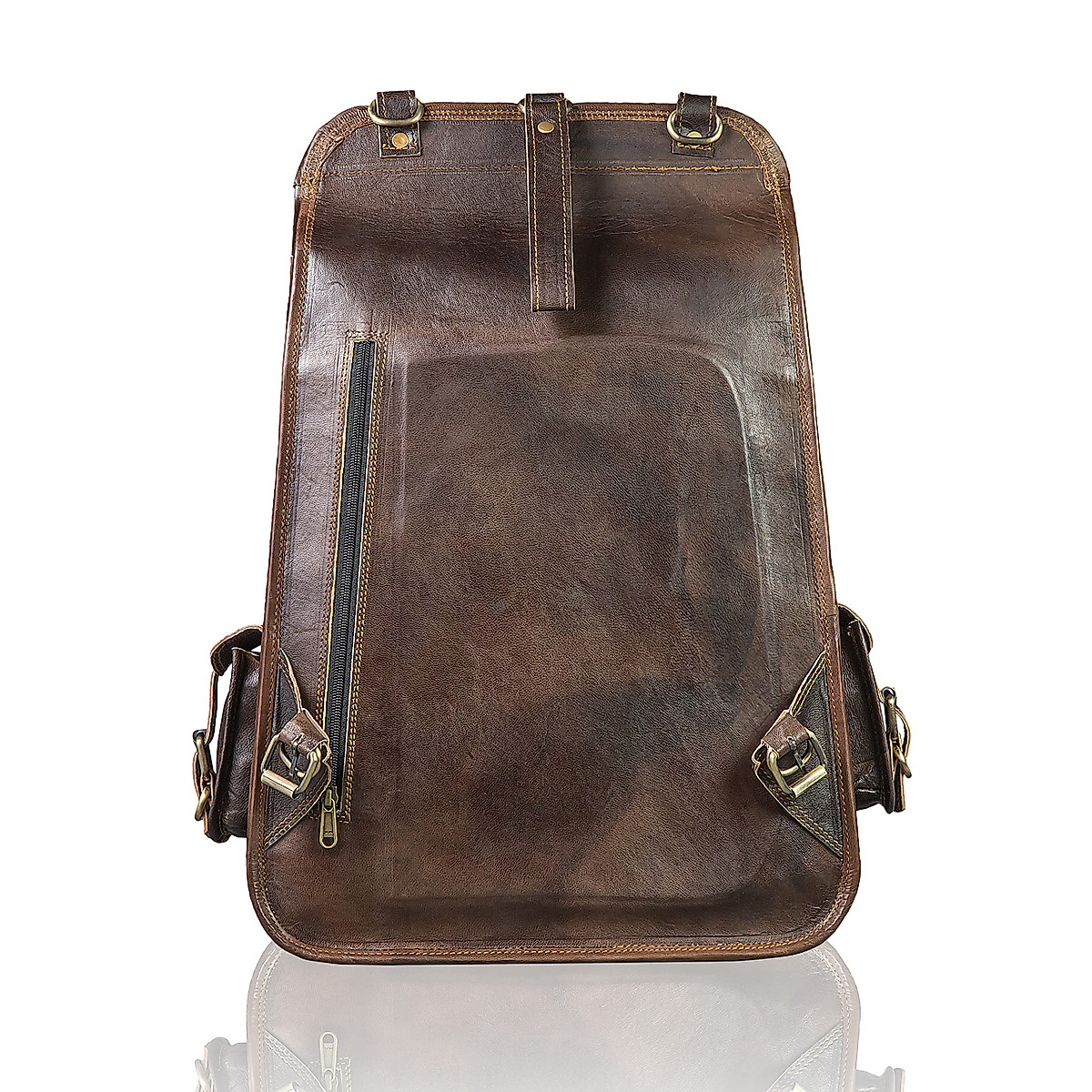 THE CHARMIKA Full Grain 21 Inch Leather Laptop Rucksack Knapsack / Large Backpack Casual Bookbag Daypack Camping Travel (Dark Choco Vintage)