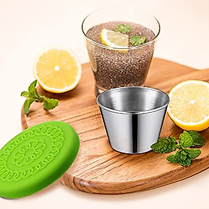 Potchen 20 Pack Dipping Cups with Lid, 2.5 oz Stainless Steel Dipping Sauce Cups, Condiment Containers with Lid, Freezer Cups with Leakproof Silicone Lid, Sauce Cups with Lid, Mini Food Storage Box