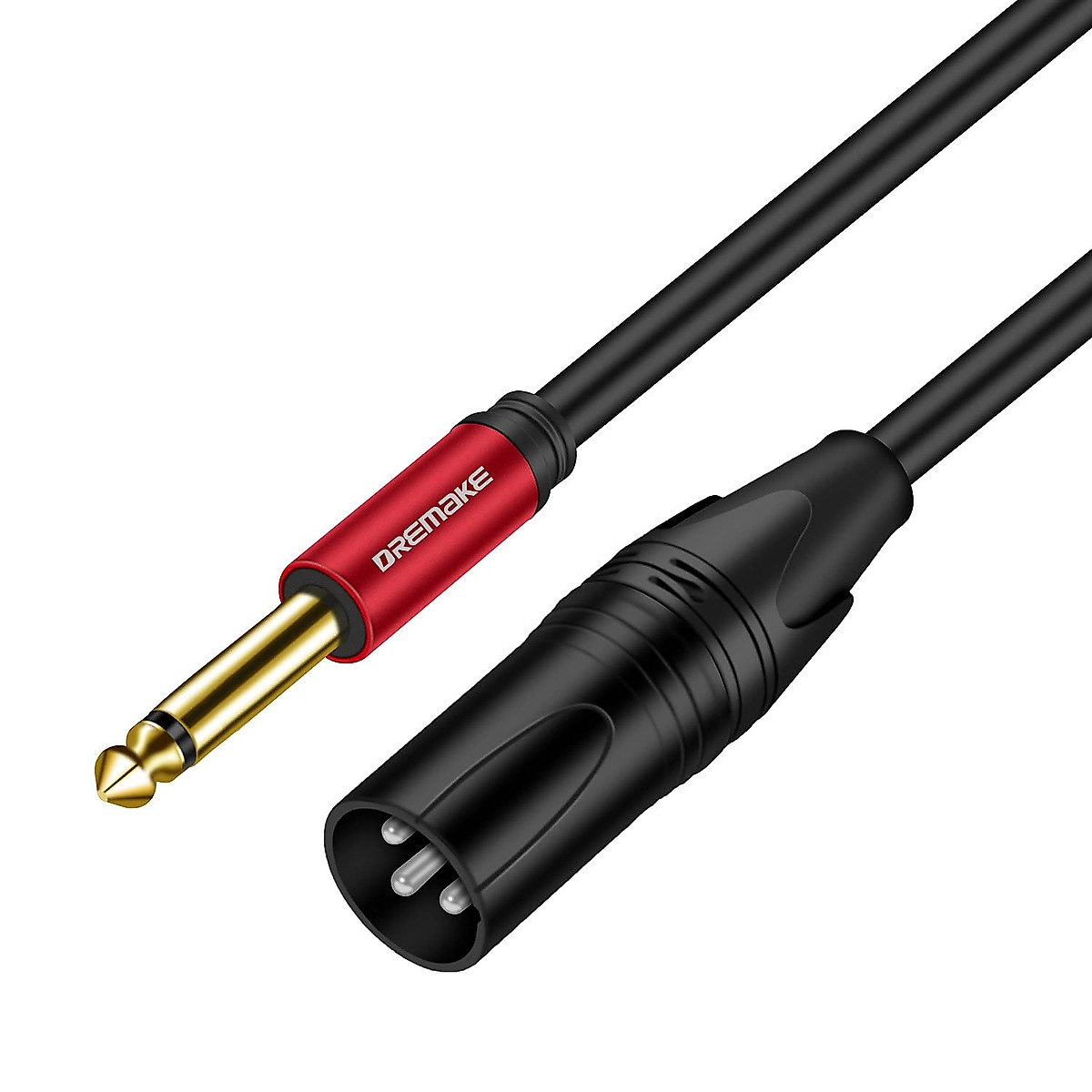 DREMAKE 3-Pin XLR to TS 1/4 (6.35mm) Mono Jack Unbalanced Microphone Interconnect Cable, Quarter Inch Male to XLR Male Mic Audio Cord for Mixing Boards, Studio Harmonizers - Red/10M