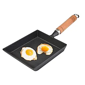 Keenso Tamagoyaki Japanese Omelette Pan, Frying Pan, Egg Pan Skillet Dishwasher Induction Ready Cast Iron Wooden Handle Nonstick Frying Pan