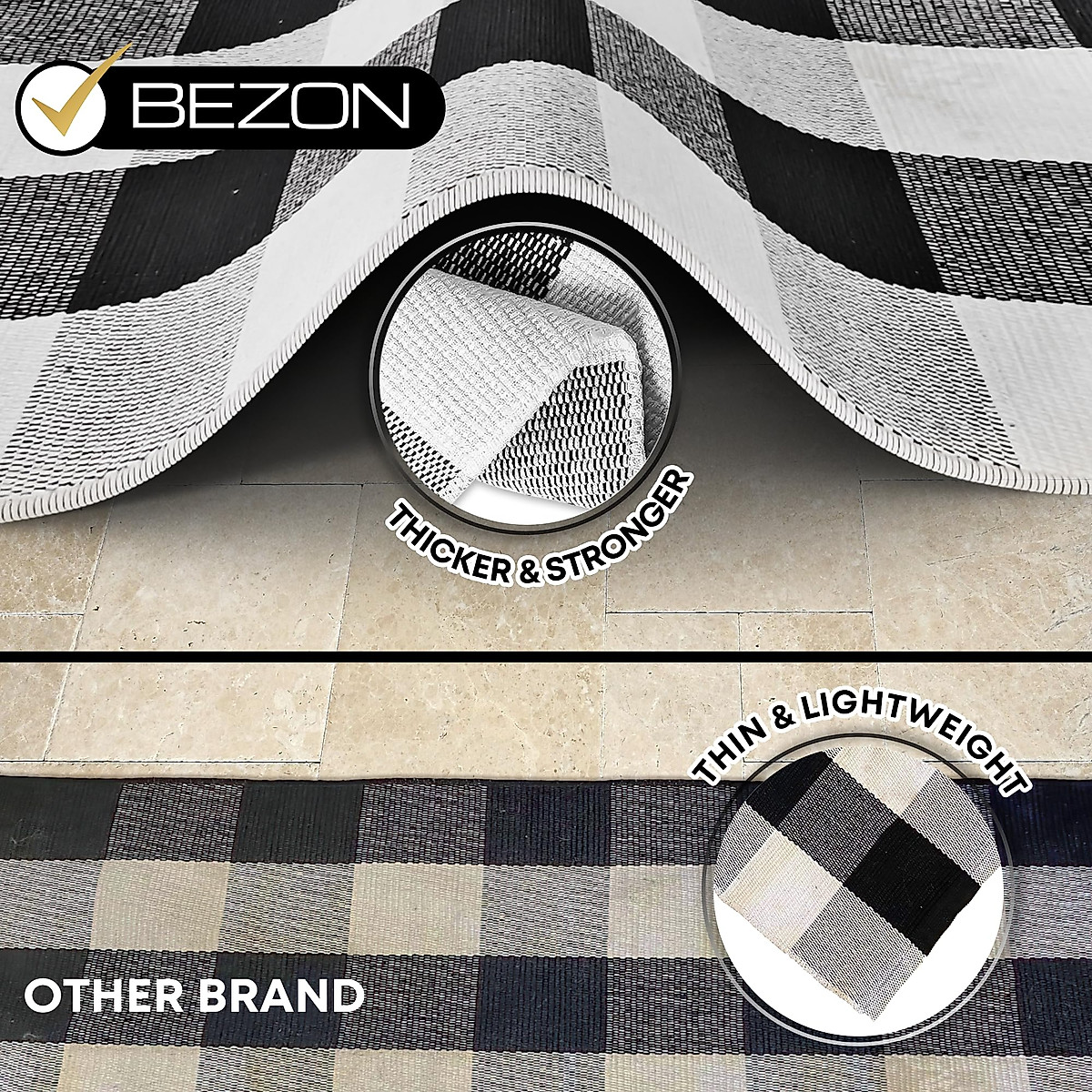 Black and White Buffalo Plaid Rug - 24x71- Cotton Buffalo Plaid Rug for Outdoor/Indoor Use - Washable Large Mat for Living Room, Bathroom, Bedroom, Patio