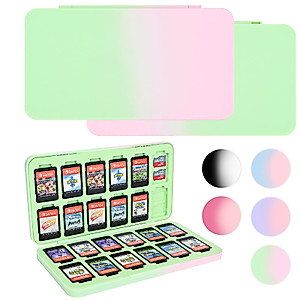 DLseego Game Card Case for Switch Lite/Switch/Switch OLED, Switch Game Cartridge Memory Card Portable Storage Box with 24 Game Card Slots and 48 Micro SD Card Slots-Pink Green