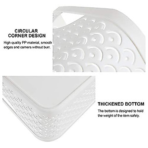 STARVAST 3 Pack Plastic Storage Baskets, Portable White Fish Scale Pattern Hollow Desktop Storage Bin Box with Handle for Kitchen, Bathroom, Kids Room or Nursery Storage – 13.8 x 11.2 x 5.1 inches