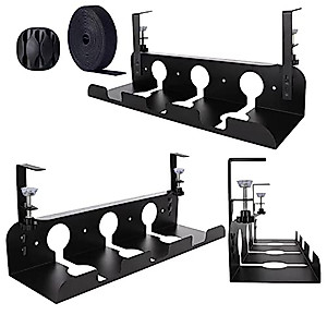 Under Desk Cable Management Tray,2 Pack Steel No Drill Under Desk Cord Holder for Wire Management,Quick Mount Under Table Wire Organizer Perfect for Home, Office Desk-Black
