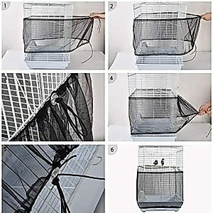 ERDONG Bird Cage Cover, Adjustable Bird Cage Seed Catcher Birdcage Skirt Nylon Mesh Net Guard for Parrot Parakeet Macaw Round Square Cages, Ventilate Dustproof (Black)