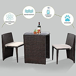 Giantex 3 PCS Cushioned Outdoor Wicker Patio Set Convention Bistro Set Garden Lawn Space Saving Conversation Set Sofa Furniture No Assembly (Brown)