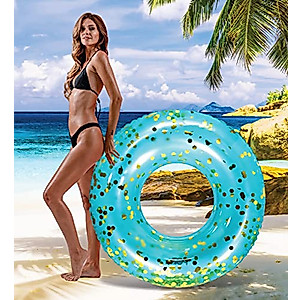 CoTa Global Inflatable Blue Gold Pool Float Tube - Luxurious Fun Lounger Filled with Sparkle Gold Confetti, Cool Blue Gold Design, Water Swimming Ring Pool Floaties for Beach and Pool - 36 Inches