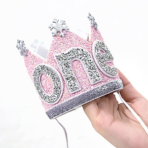 Agkvw Winter Onederland Crown - Snowflake Glitter Hat for Baby Girl's 1st Birthday, Pink and Silver Decorations