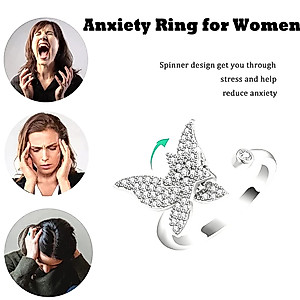 KEENL Anti Anxiety Ring for Women, Rotatable Bead Rings, Adjustable Open Finger Ring for Women Girls Stress Relief (White Butterfly)