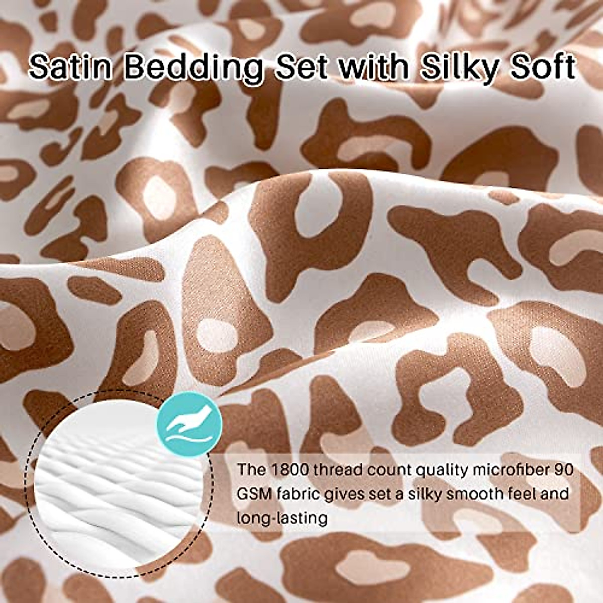 UDEAL California King Sheet Sets, 4 Pieces Silky Soft Satin Bed Sheets, Luxury California King Sheets Deep Pocket, Breathable & Fade Resistant, Beige Leopard