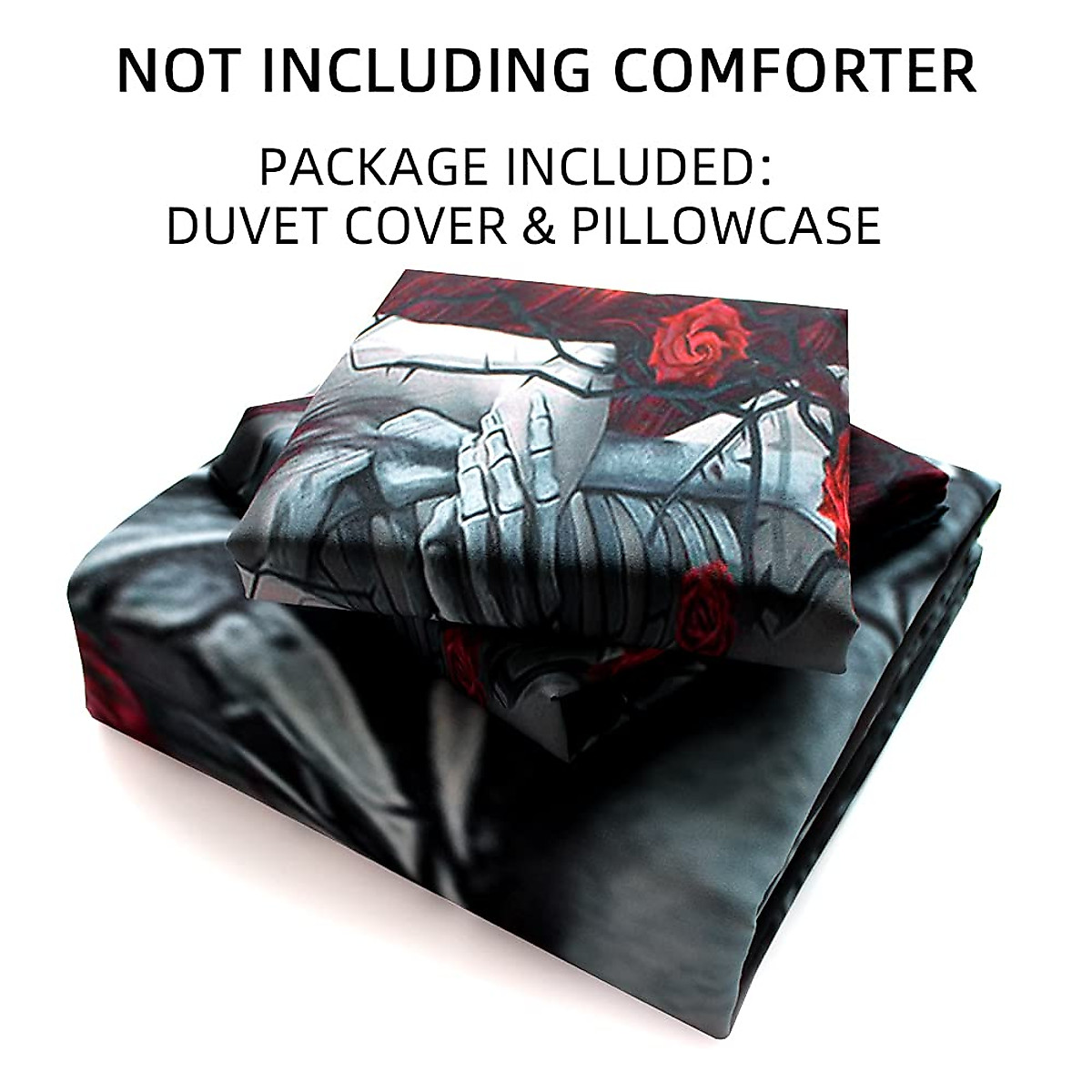 Skull Halloween Duvet Cover King - Love Never Dies Duvet Cover with 2 Pillowcases, Fun Image of Vibrant Colors, Zipper Closure, Super Soft, ZHH