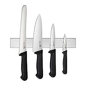 DELFINA Professional 5 Piece Knife Set with 12" Stainless Magnetic Knife Bar, Premium Stainless Steel Chef Knife Set, Heavy Duty Magnet Bar, Easy Install For Kitchen Storage (5-PCS-BLACK)