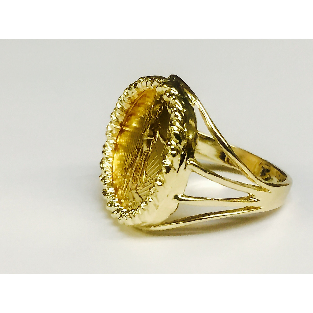 22 Kt 1/10 Oz Lady Liberty Coin In 14 Kt Solid Yellow Gold Ladies Coin Ring 19Mm -Random Year Coin