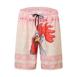 Yhjoxlp Mens Swim Trunks for Men, Cock USA Flag Mens Board Shorts Swimwear Bathing Suit with Mesh Lining, Funny Hawaii Quick Dry Beach Shorts for Men Swimming Trunks, Large