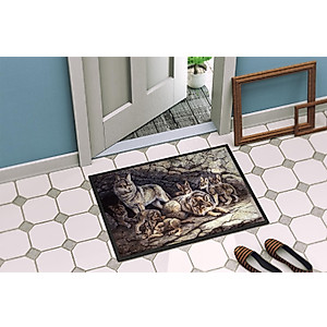 Caroline's Treasures BDBA0157MAT Wolf Wolves by The Den Doormat 18x27 Front Door Mat Indoor Outdoor Rugs for Entryway, Non Slip Washable Low Pile, 18H X 27W