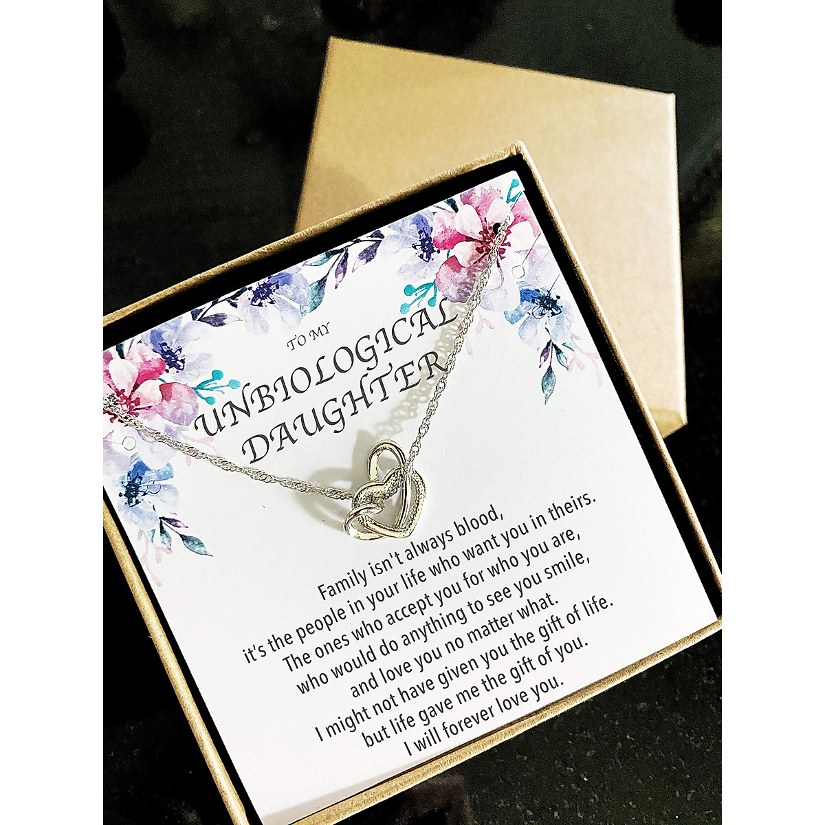 Mugart Unbiological Daughter Necklace Christmas Gifts for Step Daughter Birthday Gifts Bonus Daughter Necklace Gifts from Stepdad Stepmom, graduation Unbiological Daughter gifts personalized