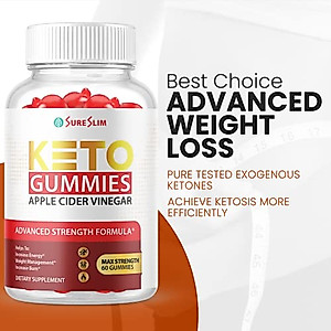Sure Slim Keto Gummies - Vegan, Non GMO - Sure Slim ACV Keto Gummies with Apple Cider Vinegar, Sureslim Keto Gummies with ACV for Ketosis, Advanced Formula Ketogenic (2 Pack)
