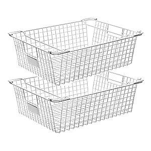 2 Pack Stackable Wire Storage Baskets With Handles,for Kitchen, Bathroom, Cabinets, Cupboards, Countertop - Freezer & Pantry Organizer Bins, for Snacks, Drinks, Potatoes, Onions, Meat XXL