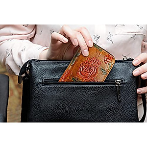 Women's Leather Zipper Wallet Card Organizer Ladies Small Purse with 12 Card Slots (Brown)