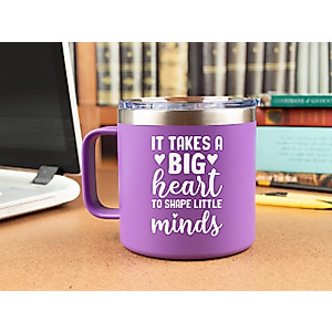 KLUBI Teacher Appreciation Gifts for Women – “It Takes a Big Heart to Shape Little Minds” 14oz Tumbler/Mug Purple Coffee- Cute Idea for Week, Women, Virtual Teaching, Best, Thank You, Birthday
