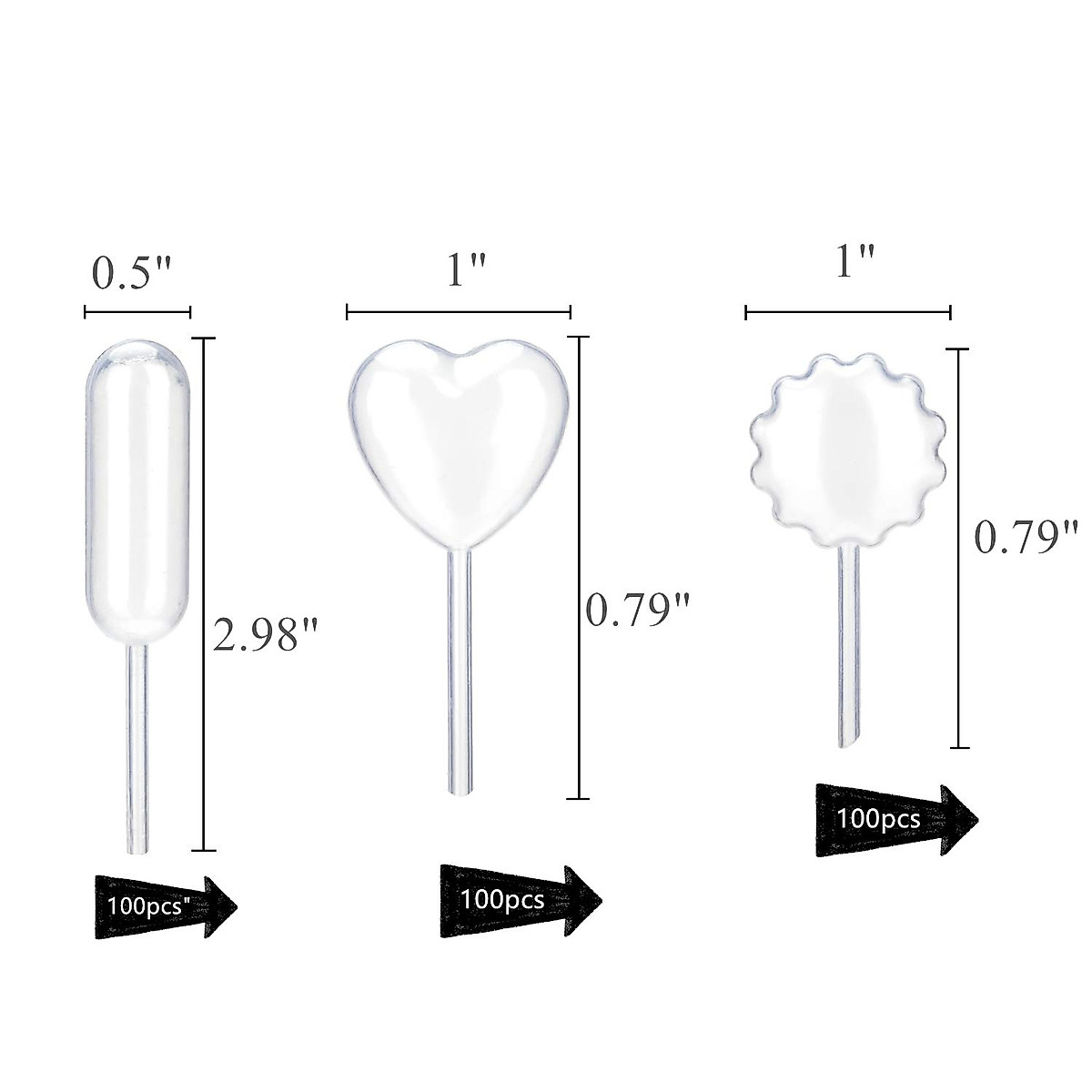 Yopay 300 Pieces Cupcake Pipettes Squeeze Dropper, 4ml Disposable Liquid Strawberry Transfer Injectors Pipettes Infusers for Chocolate, Moveland Cupcakes, (Heart Shape, Round, Rectangular), Clear