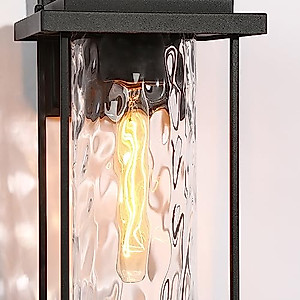 Black Outdoor Wall Lights, Farmhouse Exterior Wall Sconces Light Fixture with Cylindrical Water Ripple Glass Shade, Modern Waterproof Lanterns for Front Door, Entry, Porch, Patio, and Gazebo