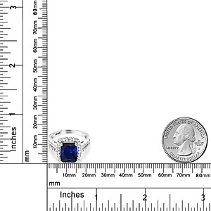 Gem Stone King 925 Sterling Silver Blue Simulated Sapphire Engagement Ring For Women (4.58 Cttw, 10X8MM Emerald Cut, Available in size 5, 6, 7, 8, 9)