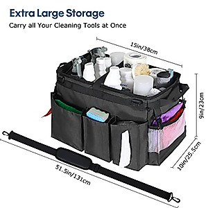 Large Wearable Cleaning Caddy Bag for Cleaning Supplies with 4 Foldable Dividers，Cleaning Caddy Organizer with Handle，Cleaning Bags for Housekeepers with Shoulder and Waist Straps