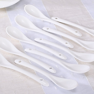 AWHOME White Porcelain Spoons Coffee, Tea, Yogurt and Ice-cream, Cutlery Fitting Ceramic Spoons 5 Inch Set of 10