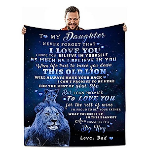 TGRUIHM to My Daughter Blanket from Dad, Lion Blanket to My Daughter, Christmas Birthday Gifts for My Daughter Super Soft Cozy Flannel Throw Blanket for Bed Sofa 50"x60"