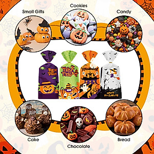 50 Pack Halloween Treat Bags - Plastic Halloween Goodie Bags, Happy Halloween Candy Bag, Trick or Treat Snack Gift Cellophane Bags with Twist Ties for Kids Halloween Party Birthday Supplies Favors