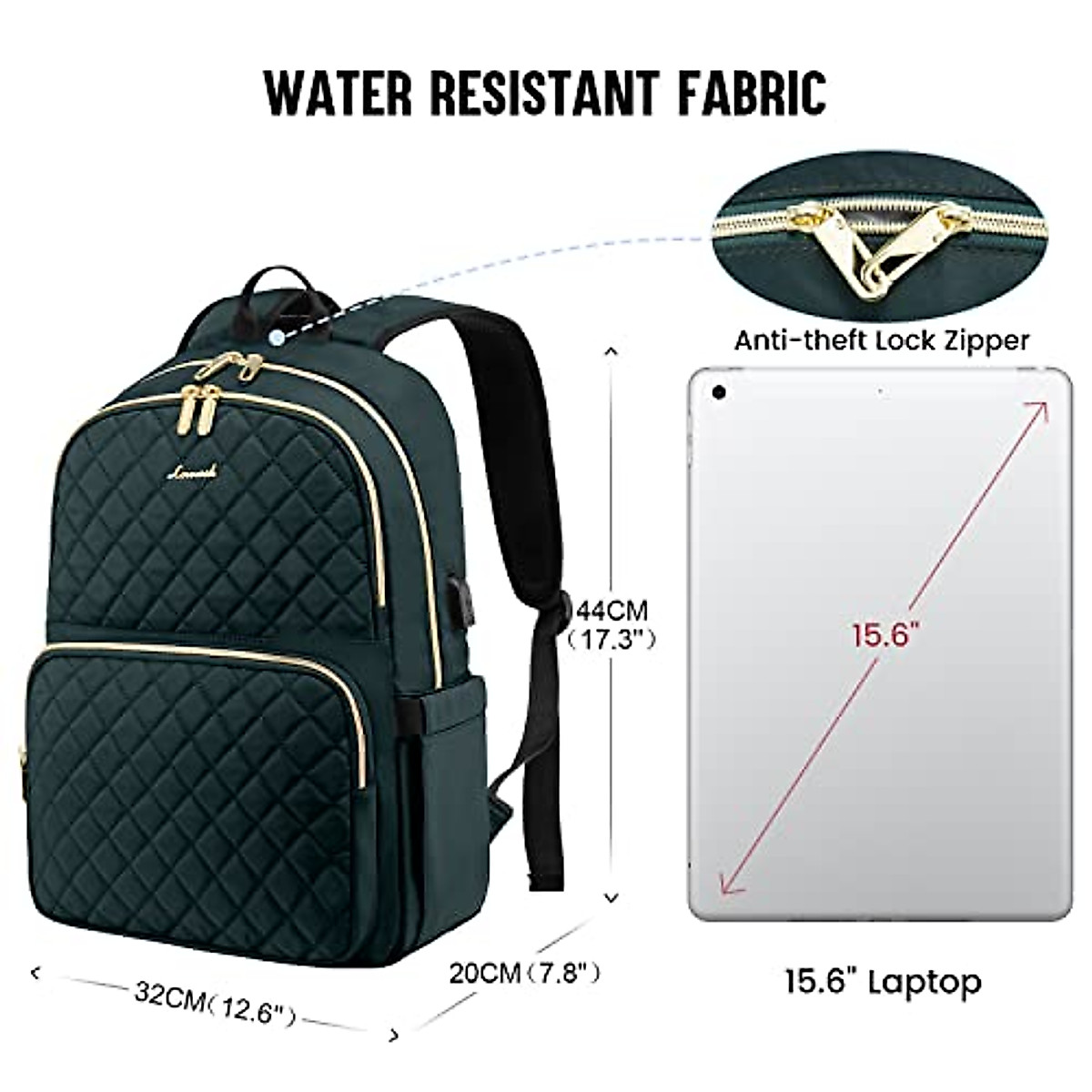 LOVEVOOK Laptop Backpack for Women, Quilted Laptop Bag Travel Backpack Purse With Anti-Theft Zipper, Stylish 15.6 Inch Work Computer Bags College School Bookbag with USB Charging Port