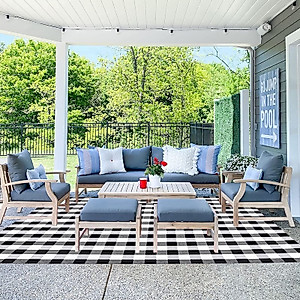 Ckorzen Cotton Buffalo Plaid Rug 8x10 FT Reversible Hand-Woven Washable Retro Lattice Checkered Outdoor Rugs Black and White Area Rug for Kitchen, Dining Room, Bedroom, Living Room