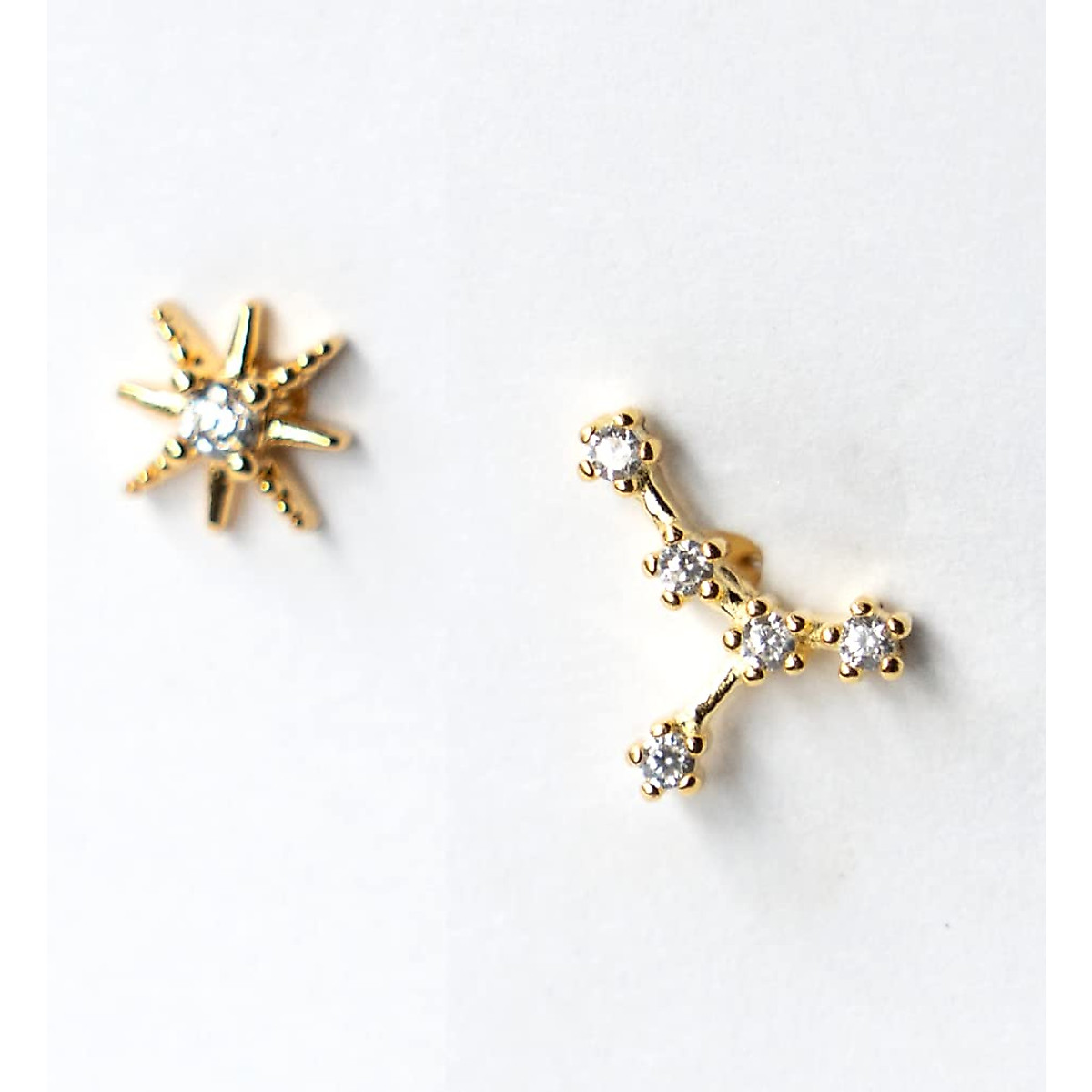 TAURUS 18k Gold Mismatched Stud Earring, Zodiac Star Stud Earrings Gift Set, Birthday Astrology Gifts for Women, Teens, Birth Flower (Taurus)