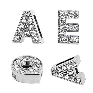 AUEAR, 52 Pack Silver A-Z 8mm Full Rhinestone Slide Crystal Alphabet Alloy Letter Charm for Bracelets Necklace Wristbands DIY Jewelry Making