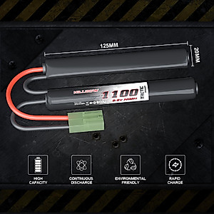 Hilldow 9.6V Airsoft Battery 1100mAh 20C with Mini TMY for Airsoft Guns Rifle Model (M13)