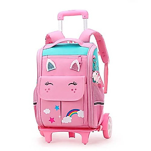 HUIHSVHA Cute Cartoon Rolling Backpack, boys girls Luggage Trolley Case School Bags , Travel Vacation Backpacks with Wheels
