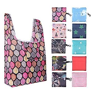 SZUAH Reusable Grocery Shopping Bags(10 Pack), Foldable Shopping Bags Grocery Tote with Attached Pouch,Machine Washable Eco-Friendly.