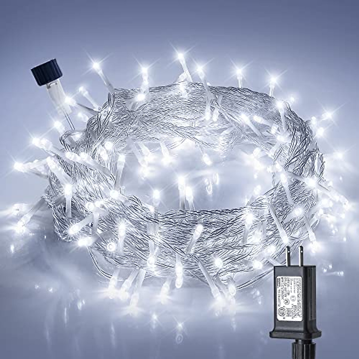 Hopolon 100LED White Christmas String Lights, 33ft Extendable Christmas Lights Outdoor Waterproof, 8 Modes LED White String Lights Indoor for Tree Wedding Party Garden Patio Decoration