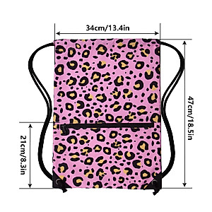 HOLYLUCK Drawstring Backpack Bag Sport Gym Sackpack (Pink leopard)