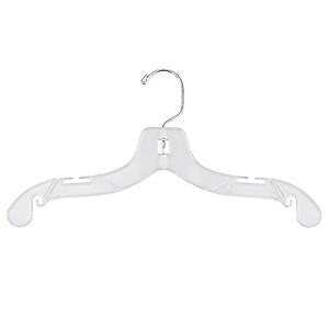 NAHANCO 414 Clear Plastic Junior Dress Hangers, Swivel Metal Hook and Notches for Straps, Super Heavy Weight, 14" - (Pack of 100)