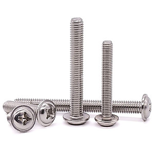M5 x 50mm Stainless Phillips Pan Washer Head PWH Machine Screws, Stainless Steel 304 (18-8), Full Thread, Coarse Thread UNC, Pack of 25
