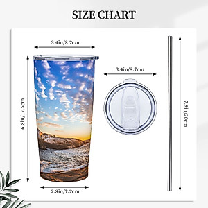 20 OZ Tumbler Double Wall Stainless Steel Cup Ocean Wave Sunset Printed Vacuum Insulated Coffee Cups Car Mug Home Office Travel