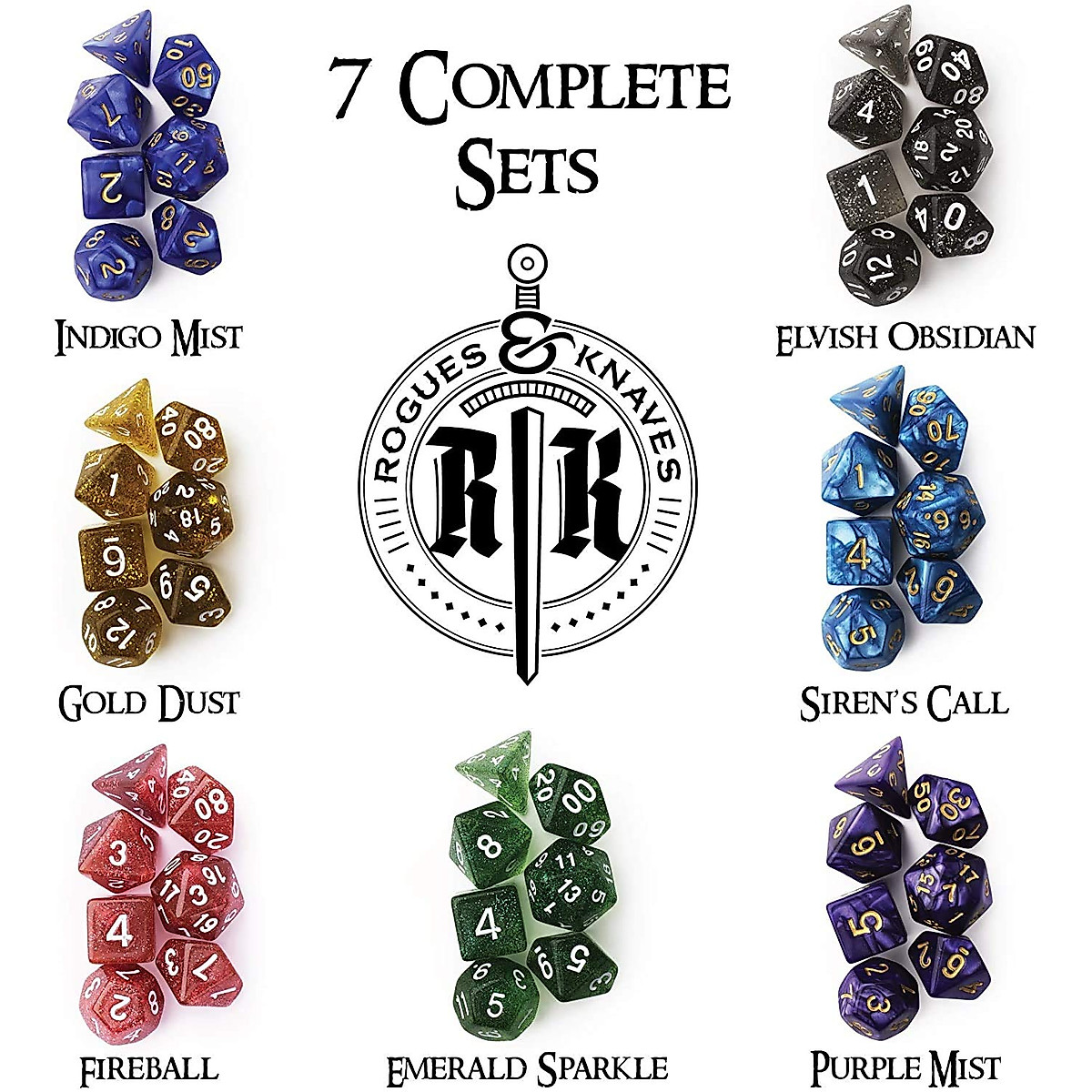Large Dice Bag with 7 Complete Dice Sets | Dragon DND Dice Bag and 49 Polyhedral Dice | Black Dice Bag with Pockets
