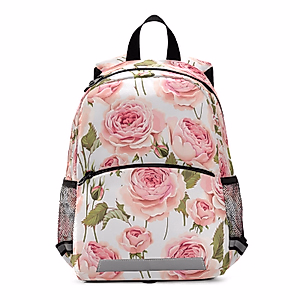 ALAZA Pink Rose Flower Kids Backpack Purse for Girls Boys Kindergarten Preschool Floral School Bag w/Chest Clip Leash Reflective Strip