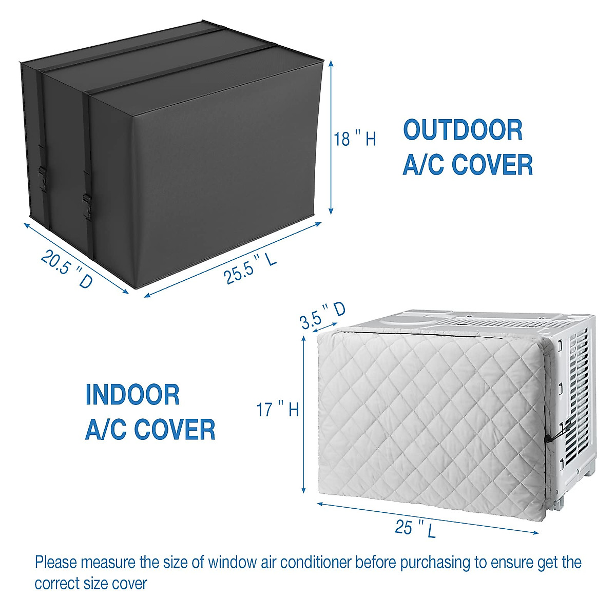 HOXHA 2 Pack Window Air Conditioner Cover, Indoor and Outdoor Air Conditioner Cover Set, Dust-Proof Waterproof AC Unit Covers for Winter, Inside 25"Lx17"Hx3.5"D and Outside 25.5"Wx20.5"Dx18"H