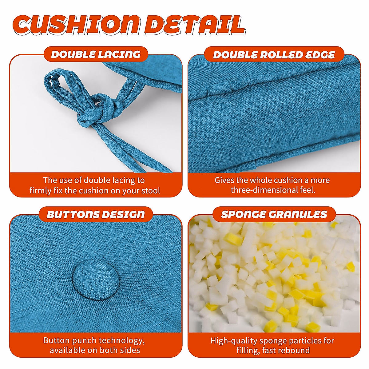 mudilun Indoor Tufted Bench Cushions Soft Thicken Durable Patio Cushion for Outdoor Furniture Double Piping with Lacing Window Seat Pads (36x14x4, Blue)