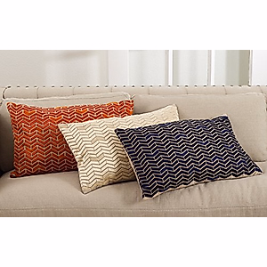 SARO LIFESTYLE Marcella Chevron Design Cotton Down Filled Throw Pillow, 14" x 22", Navy Blue