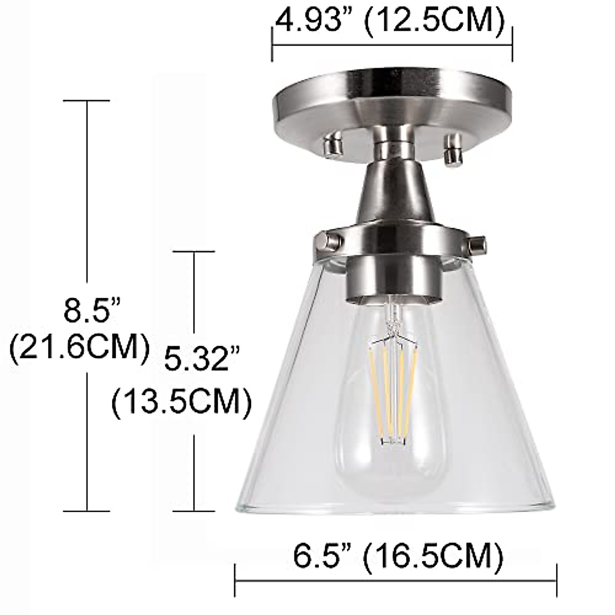 Gruenlich Semi Flush Mount Ceiling Light Fixture for Outdoor and Indoor, E26 Medium Base, Metal Housing Plus Clear Glass, Bulb not Included, 1-Pack, Nickel Finish